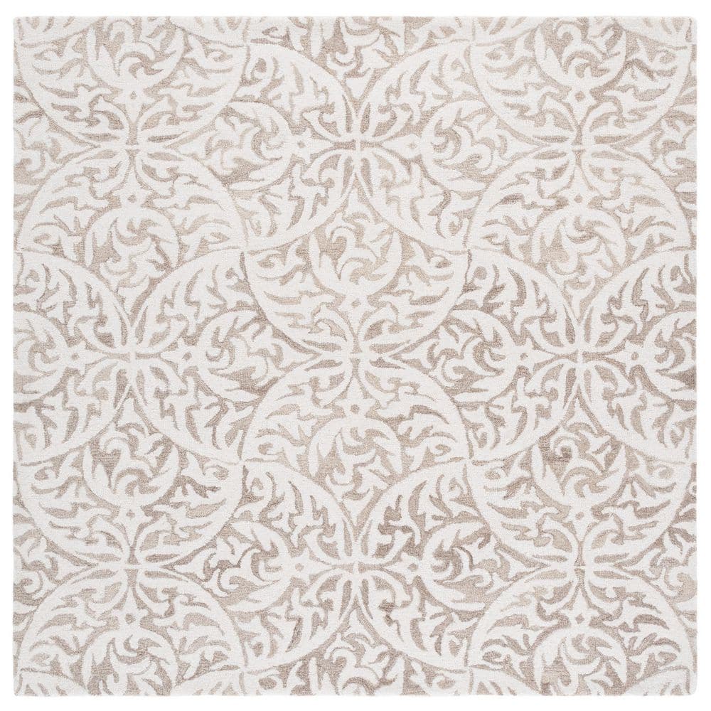 SAFAVIEH Pine 6 ft. x 6 ft. Beige/Ivory Traditional Floral square Area ...