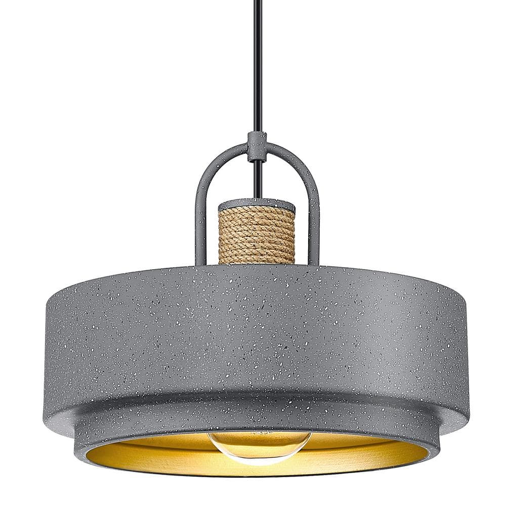 ZACHVO 60 -Watt 1 Light Grey Natural Stone Shaded Pendant Light with ...