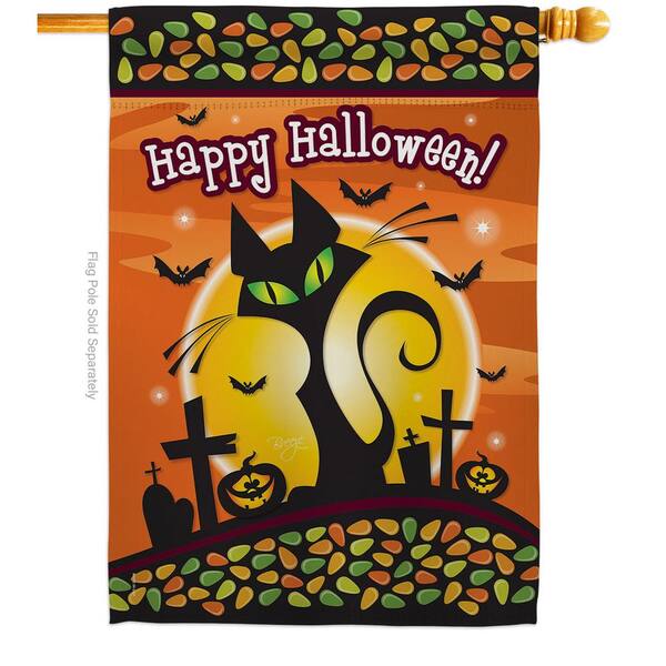 Breeze Decor 28 in. x 40 in. Halloween Black Cat Fall House Flag Double ...