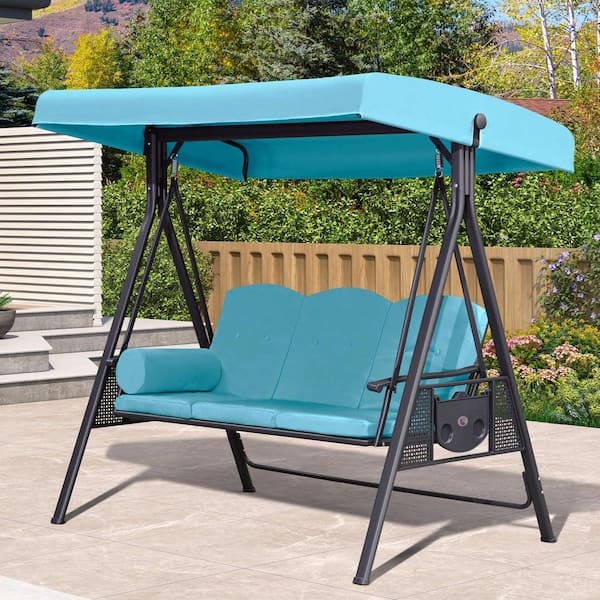 PURPLE LEAF 3-Person All-Weather Steel Frame Patio Porch Swing ...