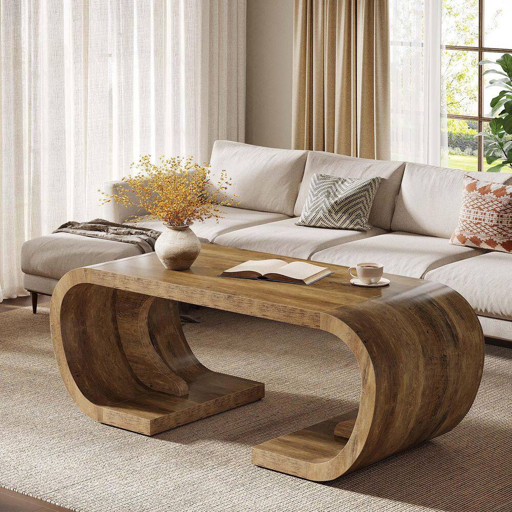 BYBLIGHT Kerlin 47 in. Brown Half-Circle Particle Board Coffee Table ...