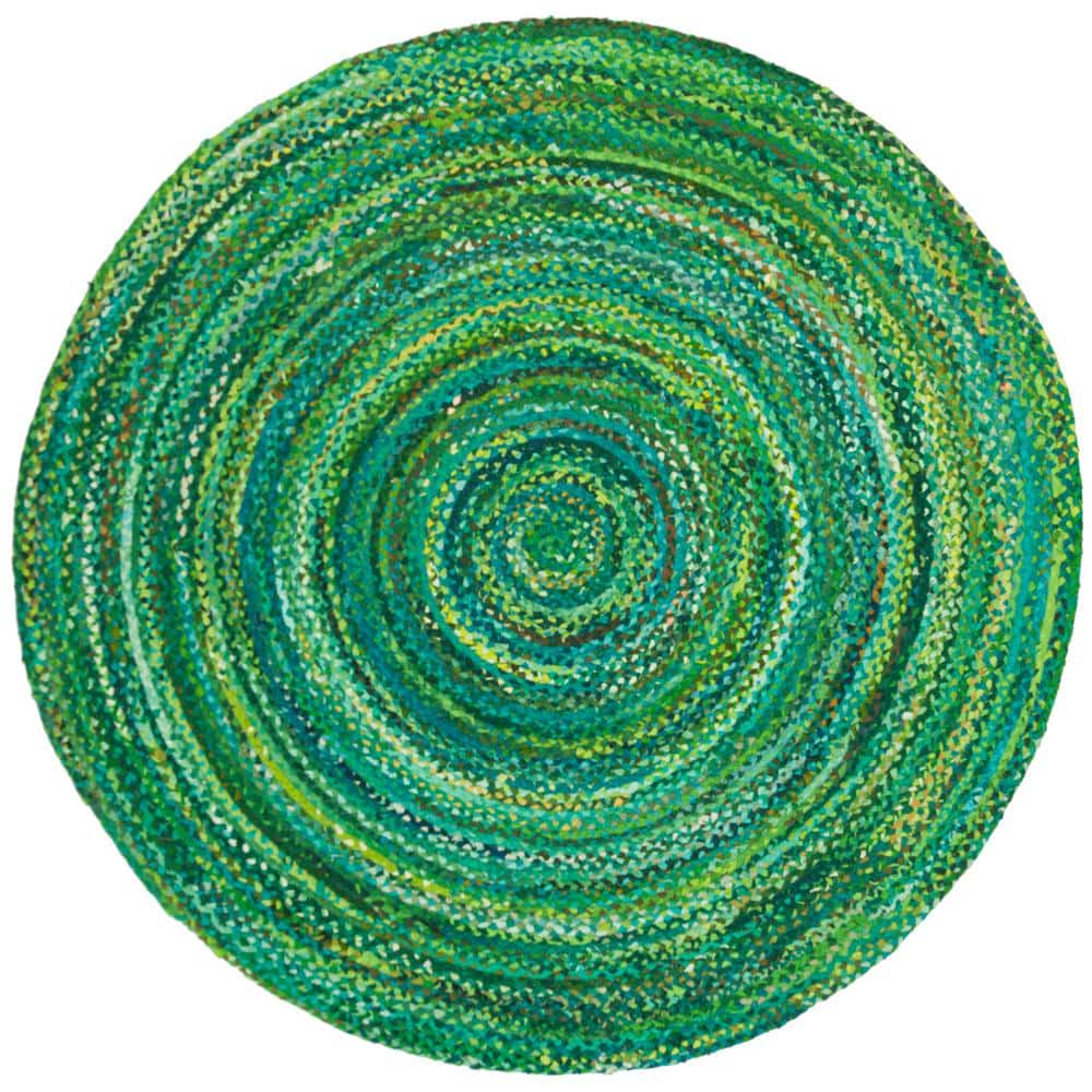 SAFAVIEH Braided Green 8 ft. x 8 ft. Solid Color Striped Round Area Rug ...