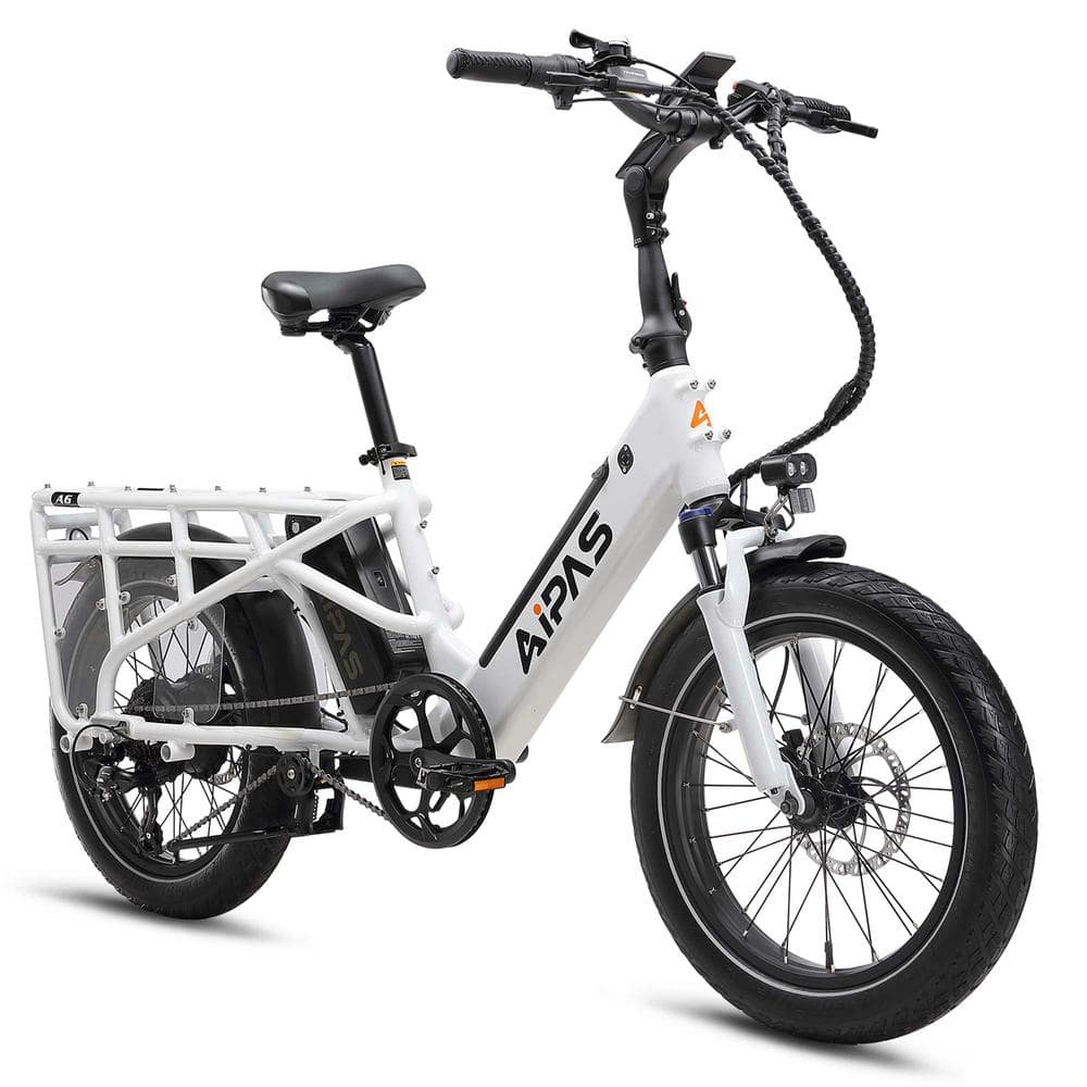 Zeus & Ruta 20 in. 750-Watt 48-Volt Shimano 7-speed White Cargo Electric Mountain Bicycle BG-248 ...