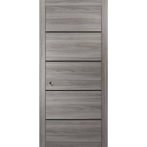 Sartodoors 30 in. x 84 in. 1 Panel Ginger Ash Finished Solid Wood with ...