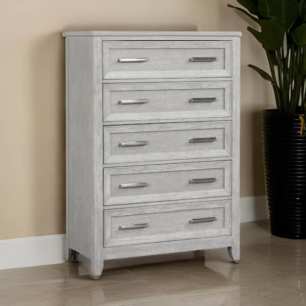 Benjara Gray, Chrome 5 Drawers 37.99 in. Dresser with Without Mirror ...