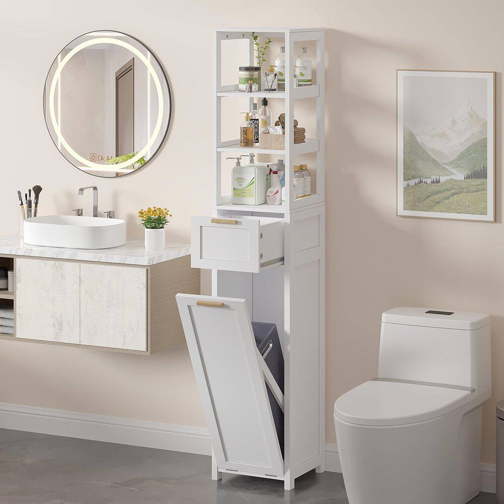 VECELO Hidden Trash Can Storage, Kitchen Trash Bin Cabinet with Bonus ...