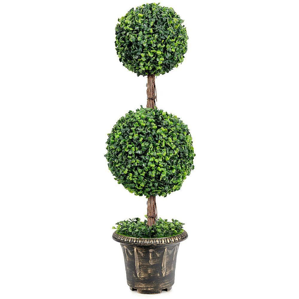 Mecale 36 in. Green Artificial Double Ball Tree Plant for Indoor and ...