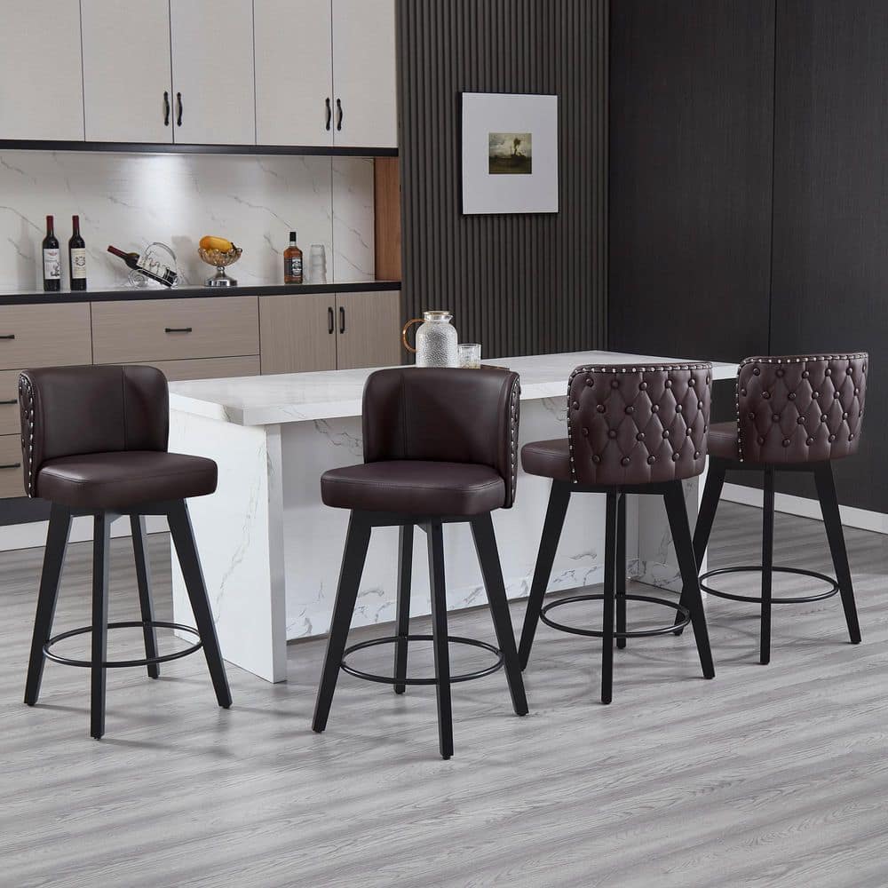 Hochwertiges 27.5 in. Brown Faux Leather Upholstered Wooden Counter ...