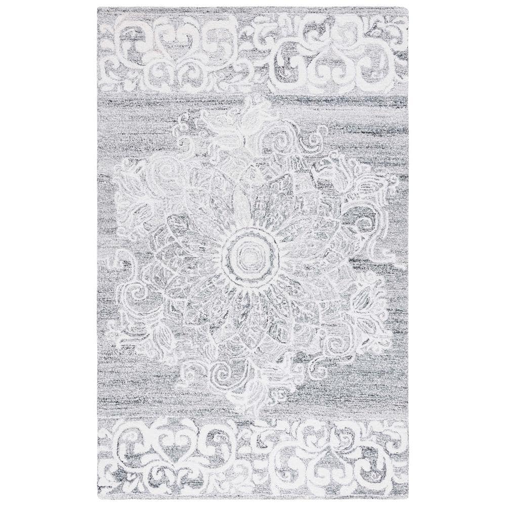 SAFAVIEH Abstract Ivory/Light Gray 8 ft. x 10 ft. Medallion Geometric ...