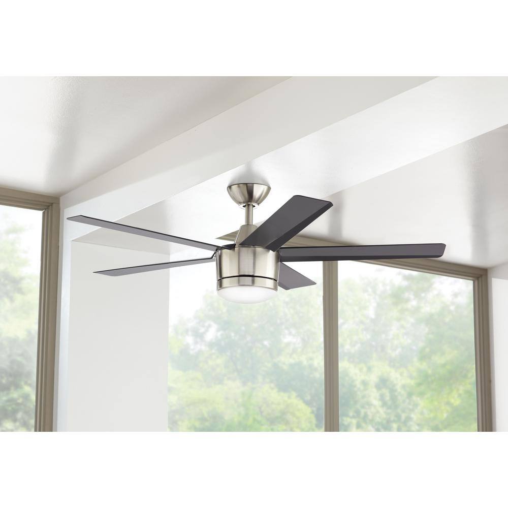 Merwry 52 in. Integrated LED Indoor Brushed Nickel Ceiling Fan with ...