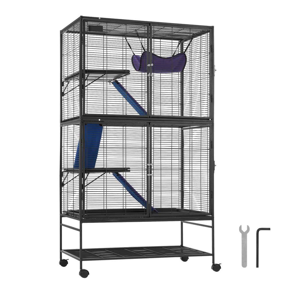 SKYSHALO 64.6 in. Rolling Metal Ferret Cage Large 4-Tier Critter Nation ...