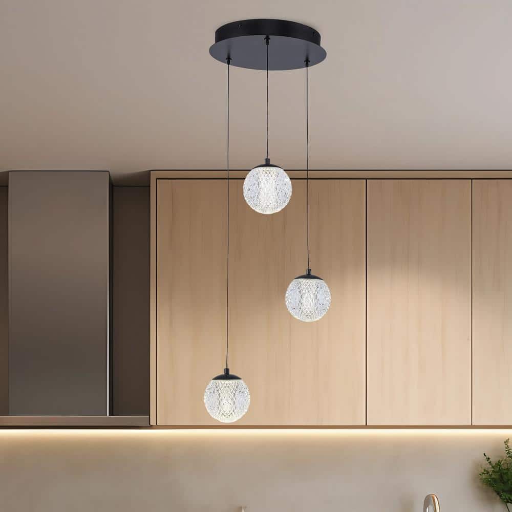 Bel Air Lighting Sunburst 3-Light Black Integrated LED Hanging ...