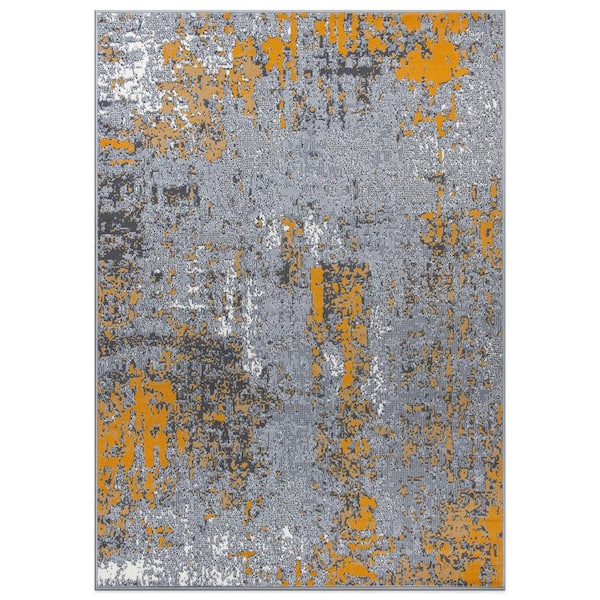 World Rug Gallery Modern Abstract Mustard 5 ft. x 7 ft. Area Rug ...