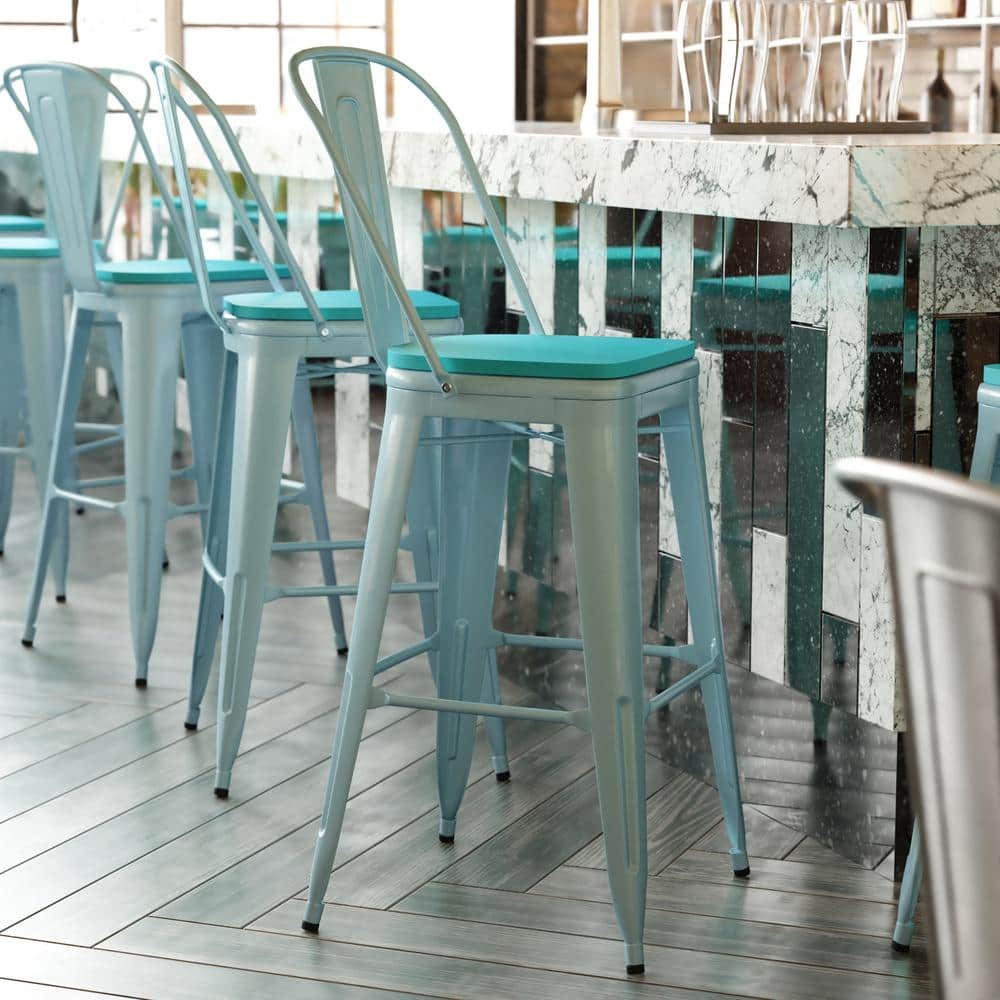 Carnegy Avenue 30 in. Mint Green/Mint Green Metal Outdoor Bar Stool CGA ...