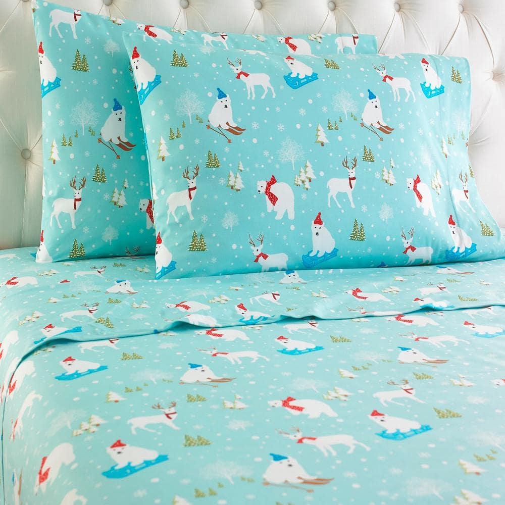 Micro Flannel 4-Piece Fun in The Snow Geometric Queen Sheet Set ...