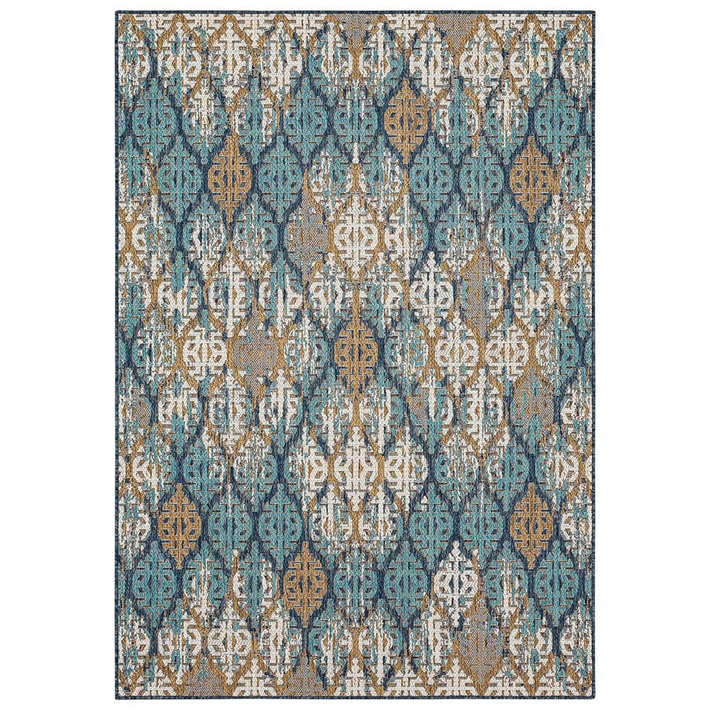Mohawk Home Marbella Blue 5 ft. 3 in. x 7 ft. 6 in. Ikat Indoor/Outdoor ...