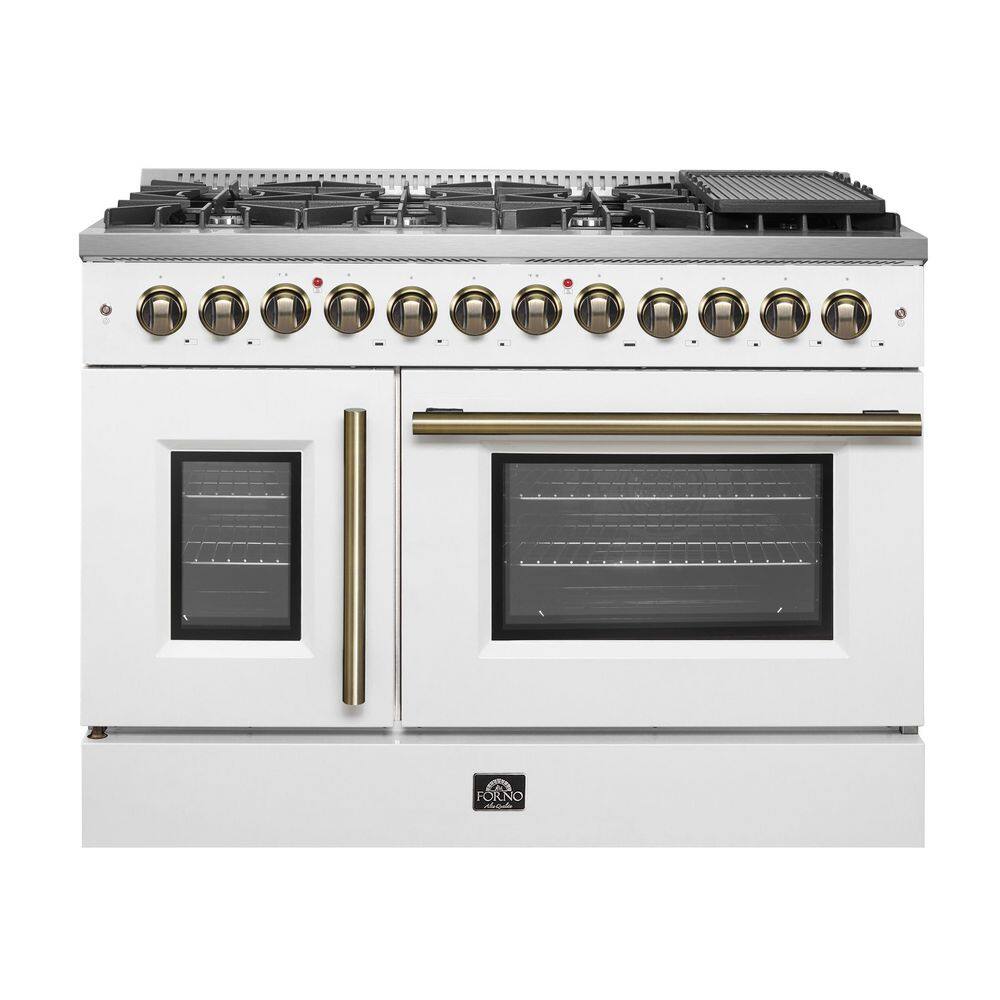 Forno Galiano 48 in. French Door Dual Fuel Range, White and Antique ...