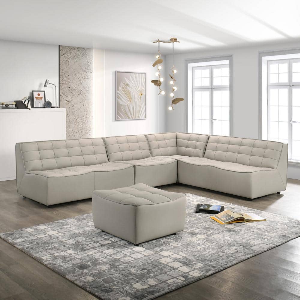 Ashcroft Furniture Co Louvinia 127 in. Armless 5-Piece L-Shaped Leather ...