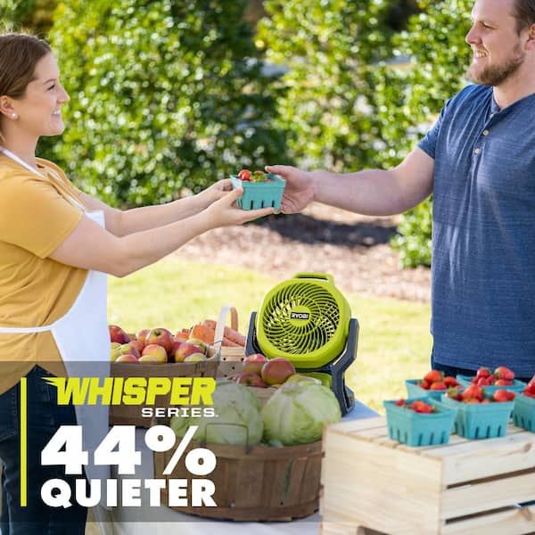RYOBI ONE+ 18V Cordless Hybrid WHISPER SERIES 7-1/2 in. Fan with 2.0 Ah ...