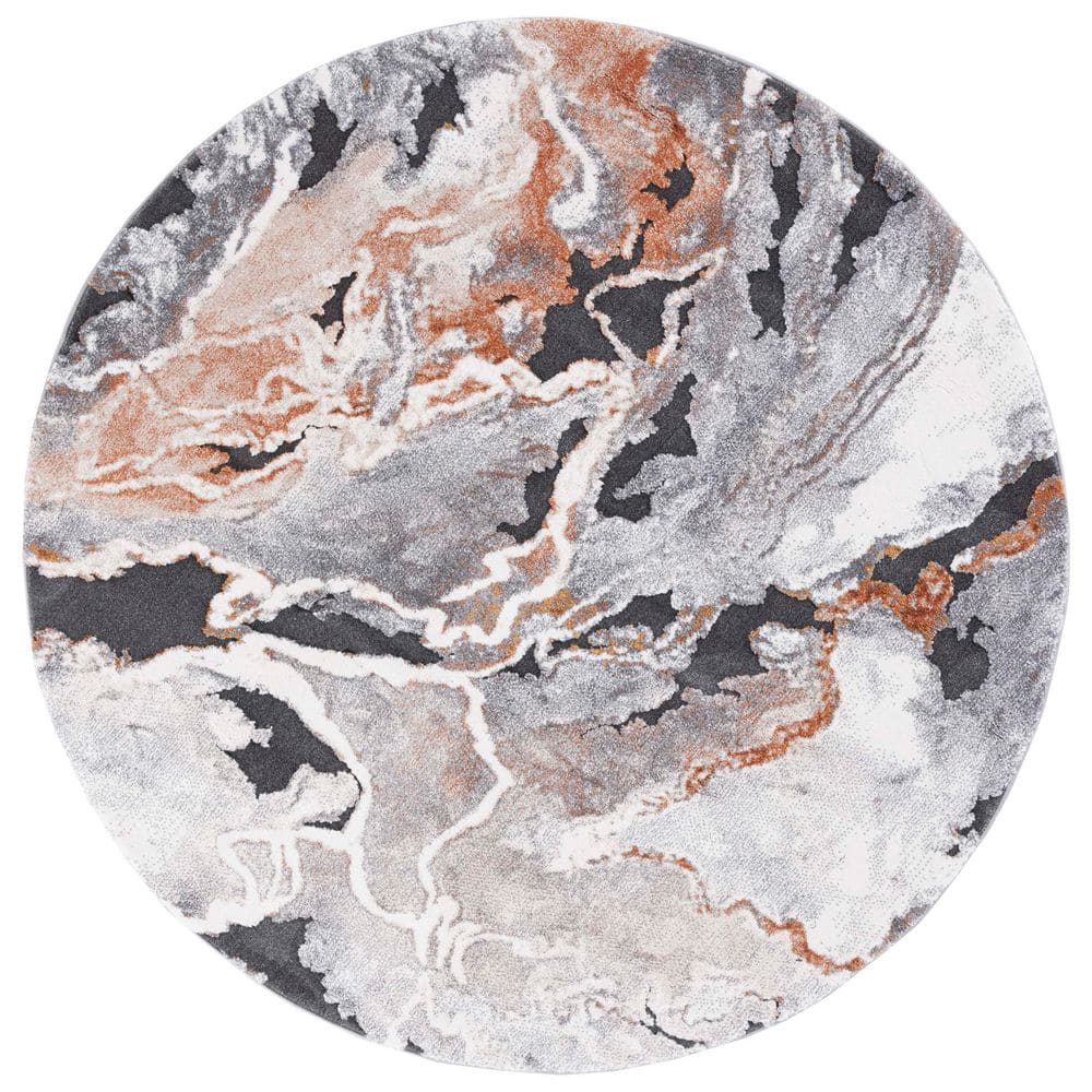 SAFAVIEH Cyrus Shag 3 ft. x 3 ft. Dark Gray/Orange Marble Abstract ...