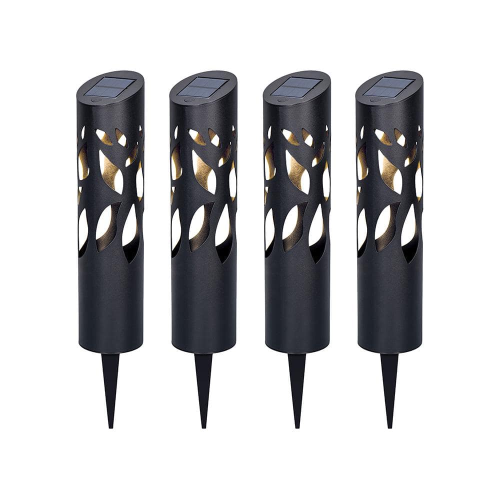 KODA Rose Petal 12 Lumens Black LED Round Outdoor Solar Bollard Path ...