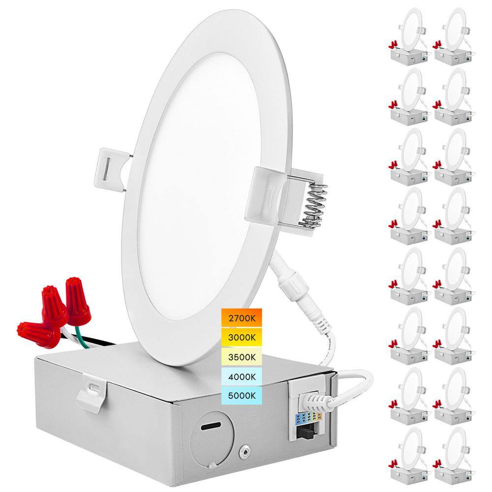 LUXRITE 5 in. Ultra Thin Canless Integrated LED Recessed Light w/J-Box ...