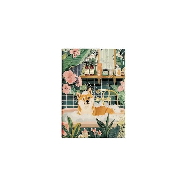 Shiba Inu in Vintage Tub Canvas Art-Tropical Bathroom Scene with Wooden ...