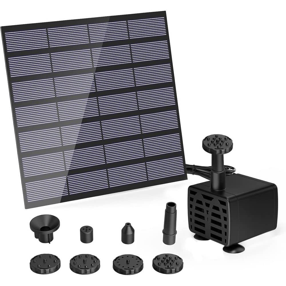 Phewnyzo DIY Solar Powered Water Fountain Pump Kit Black with 6 Nozzles ...