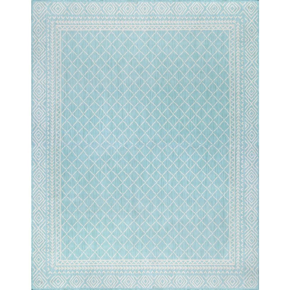 Tayse Rugs Eco Diamond Aqua 8 ft. x 10 ft. Indoor/Outdoor Area Rug ...