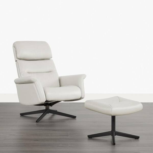 Spruce & Spring Harrison Light Grey Genuine Leather Reclining Swivel ...