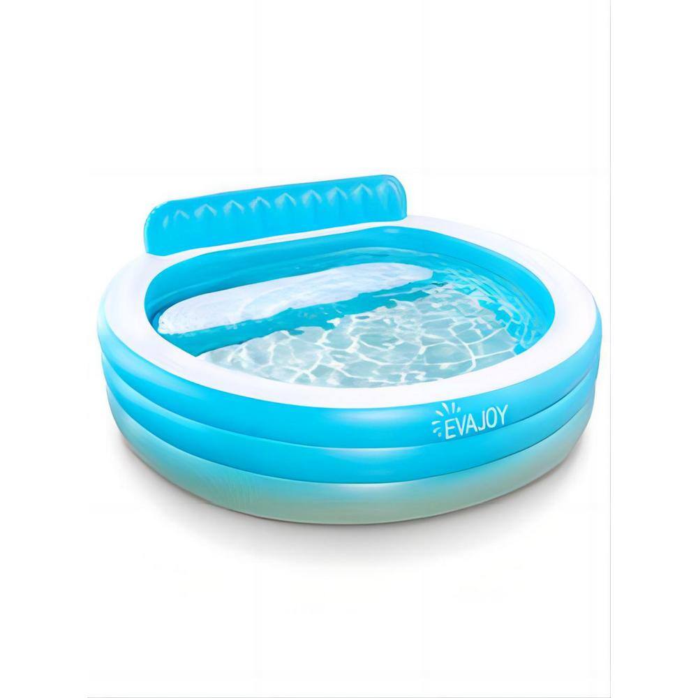 Huluwat Blue 7 ft. x 7 ft. Round 21 in. D Inflatable Pool with Backrest ...