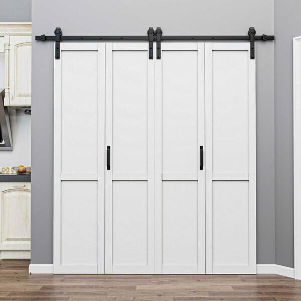 ARK DESIGN 36 in. x 80 in. Paneled 1-Lite White Primed MDF Sliding Barn ...