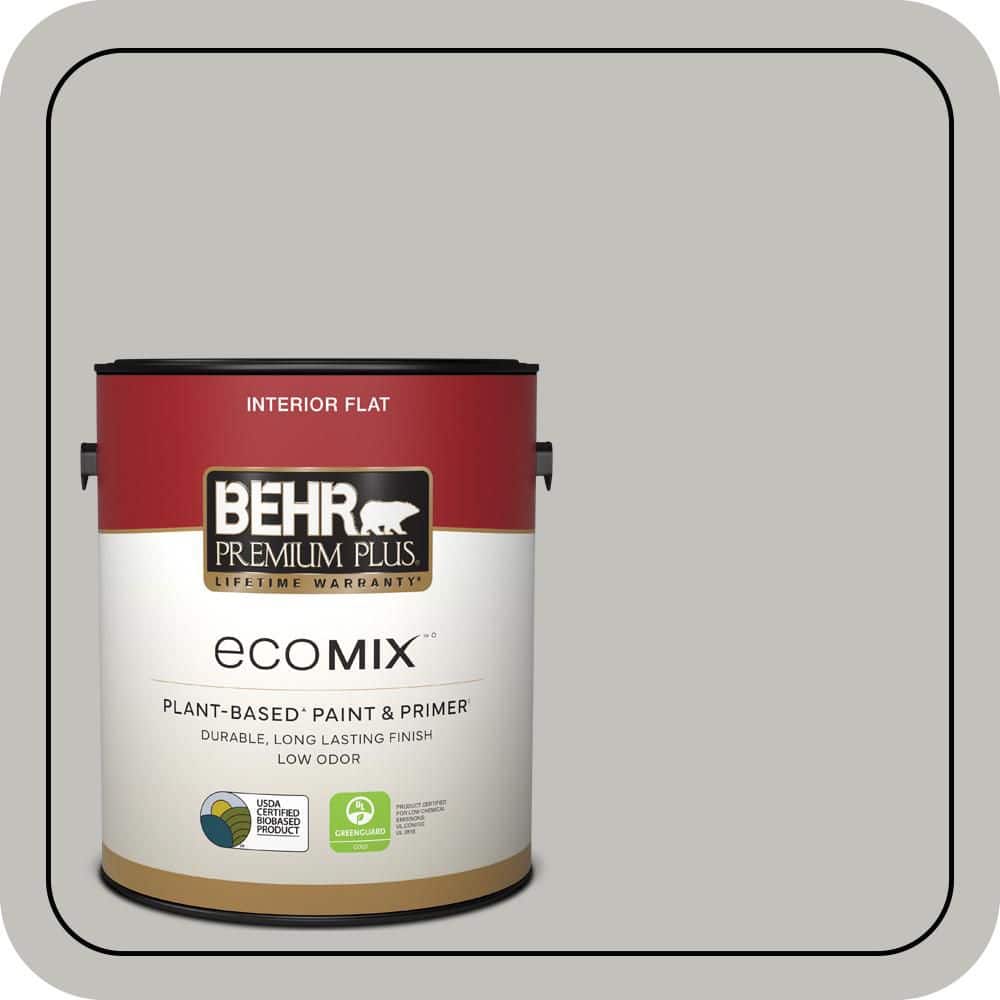 BEHR PREMIUM PLUS 1 gal. #QE-50 Gull Gray Flat EcoMix Plant-Based ...