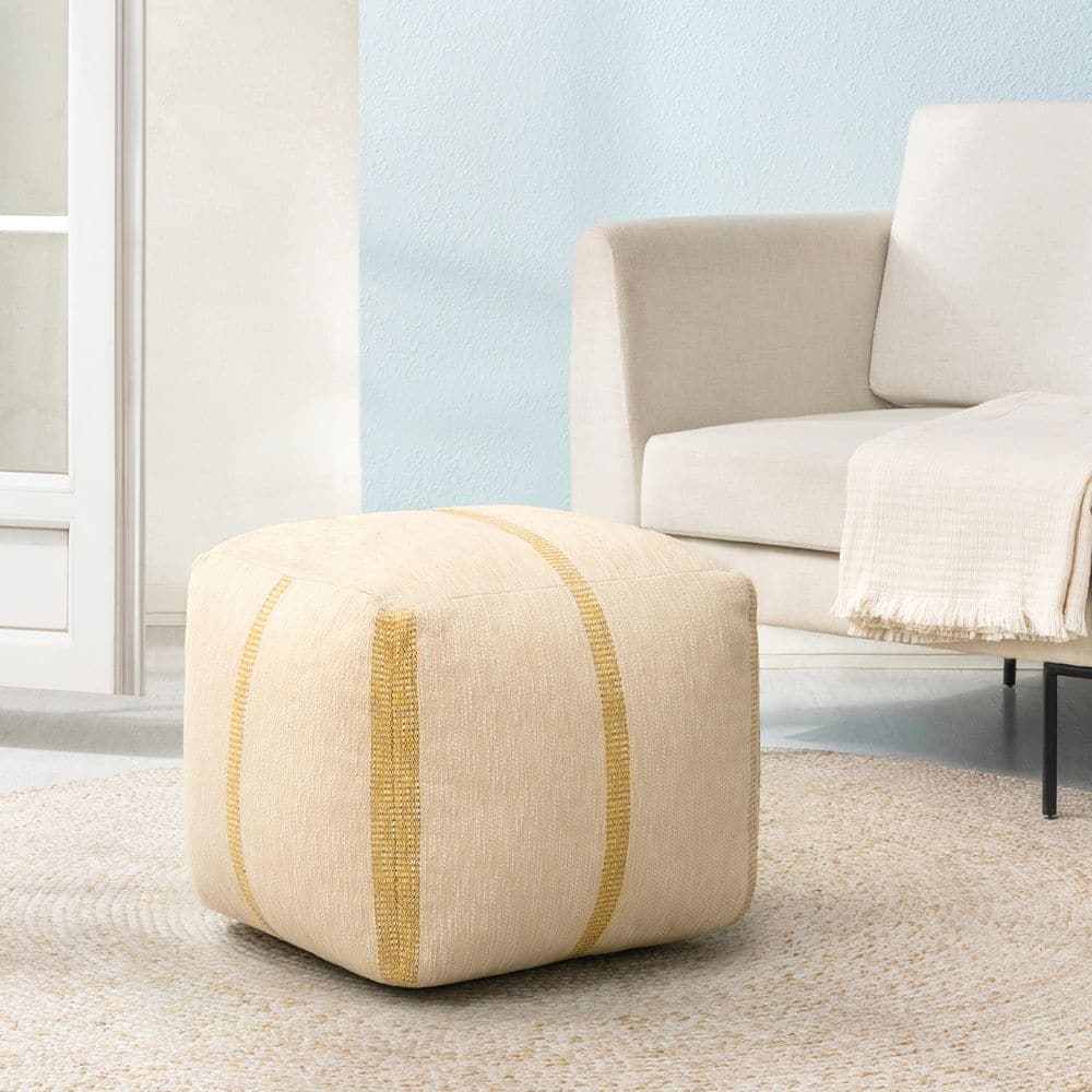 Anji Mountain Waterbery Yellow Cotton Upholstered Pouf AMBPF114-1818 ...
