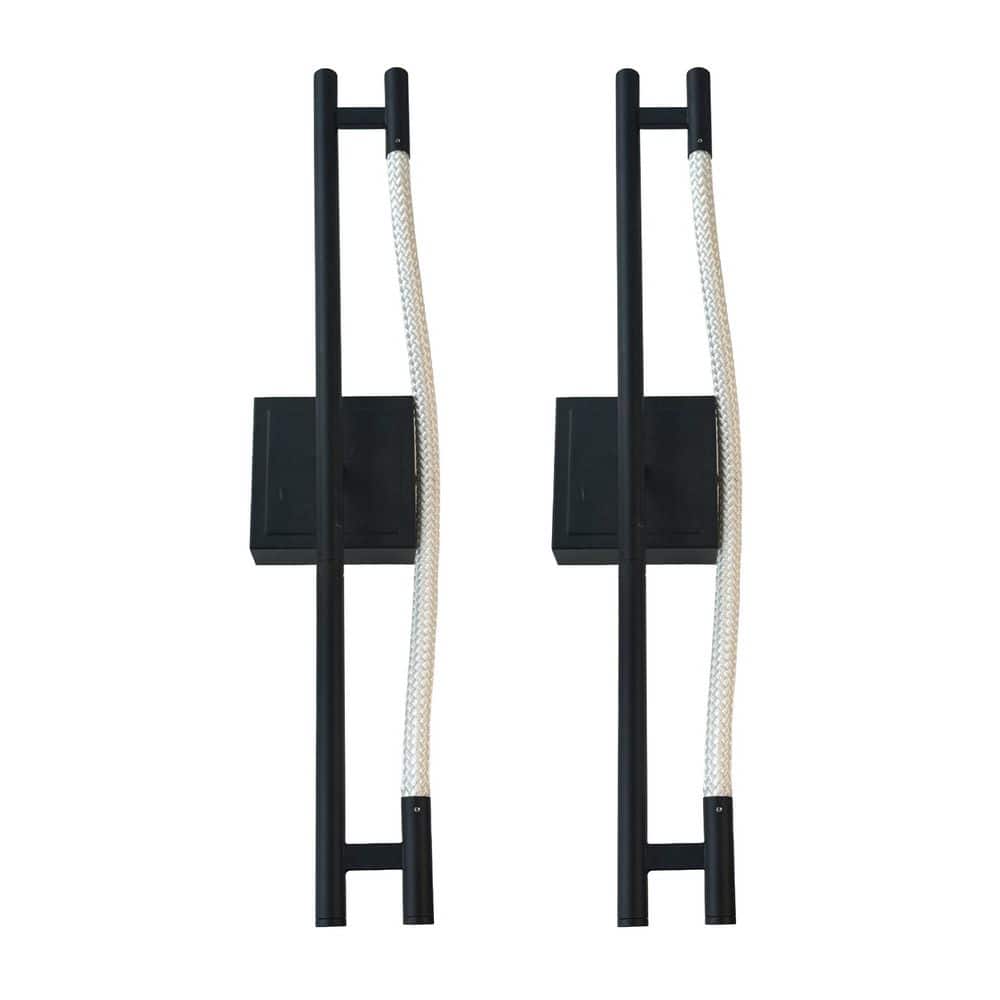 YANSUN 25 in. 1-Light Black Braided Light Strip LED Wall Sconces ...