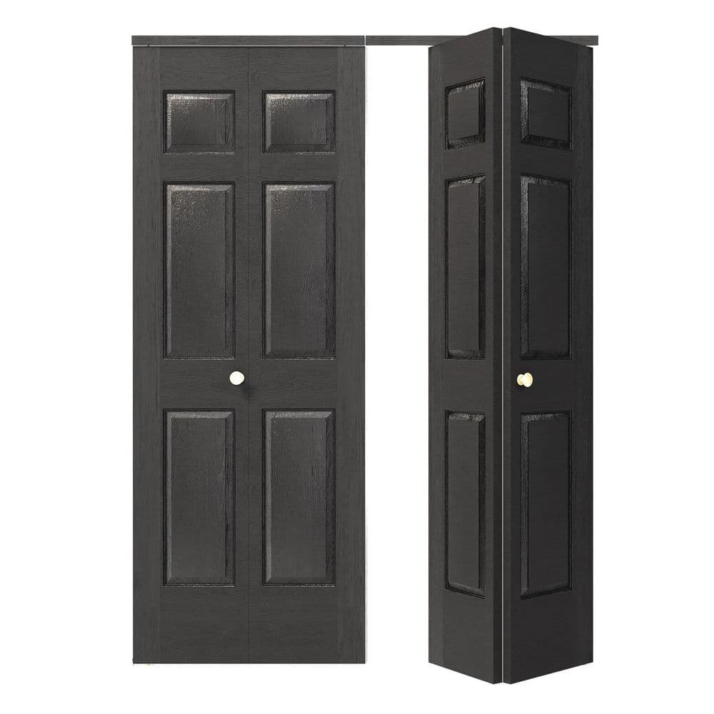 TENONER 60 in. x 80 in. 6 Panel, Textured, MDF, Black, Hollow Core ...