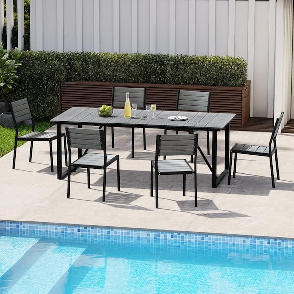 Crestlive Products Gray 7-Piece Aluminum Rectangular 82.7 in. Table ...