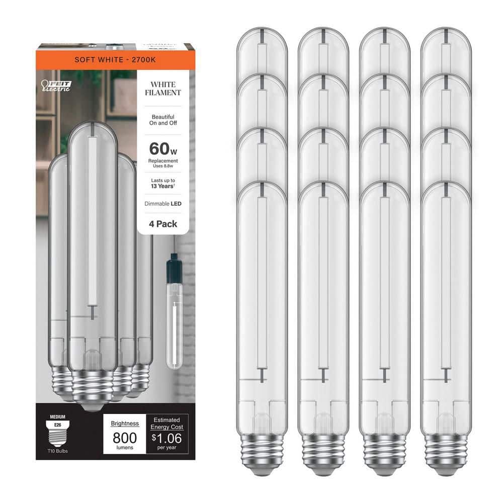 Feit Electric 60-Watt Equivalent T10L Dimmable Straight White Filament ...