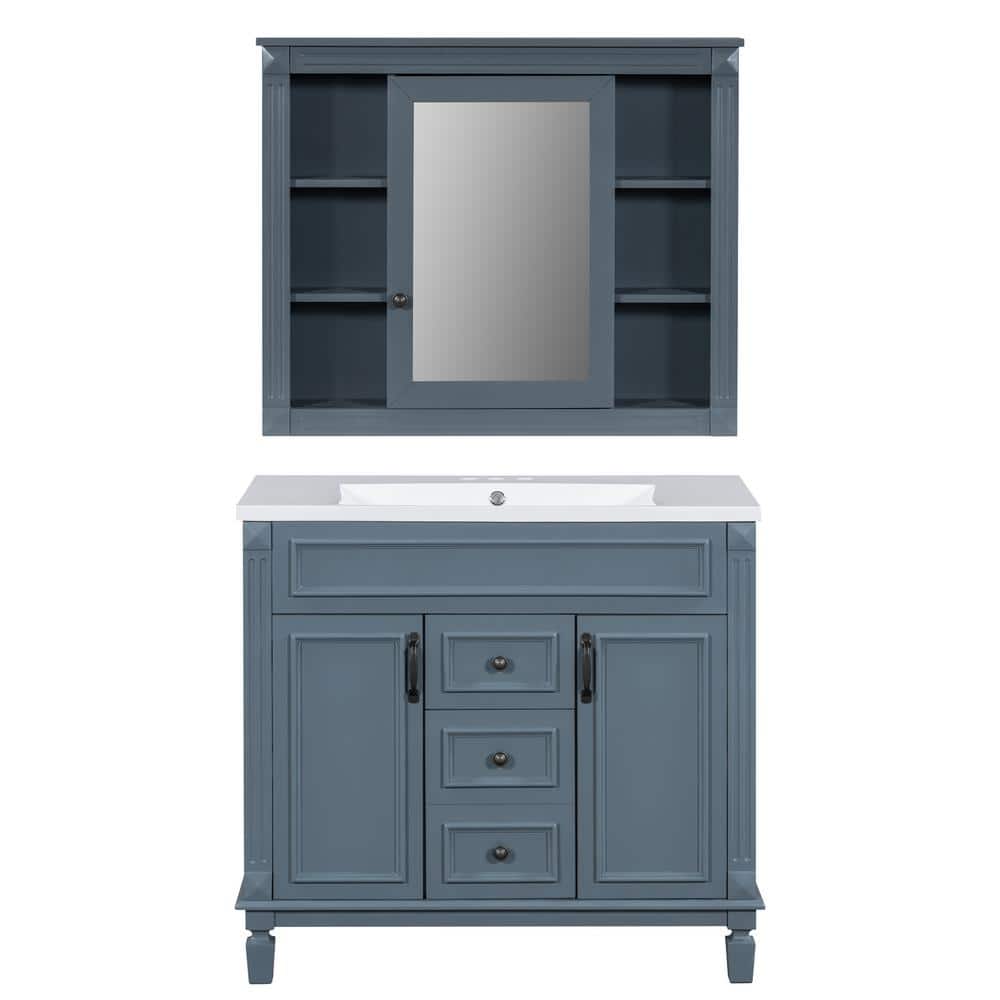 grossag 36 in. W Single Sink Freestanding Bath Vanity in Blue with ...