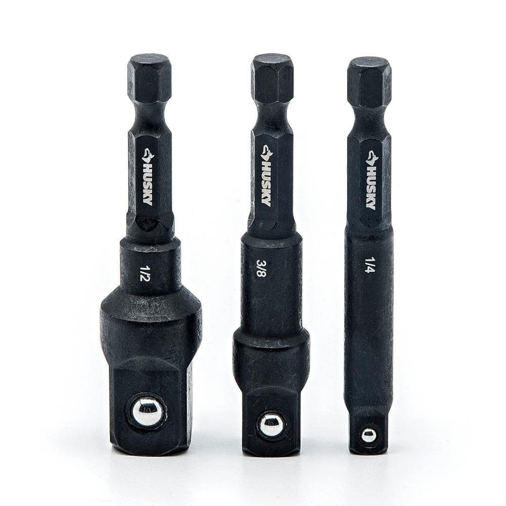 Husky 1/4 in. Drive Impact Driver Socket Adapter Set (3-Piece ...