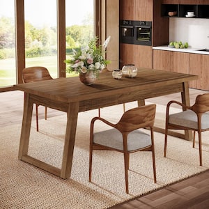BYBLIGHT Moronia Light Brown Wood 78.7 in. Trestle Dining Table Seats 8 ...