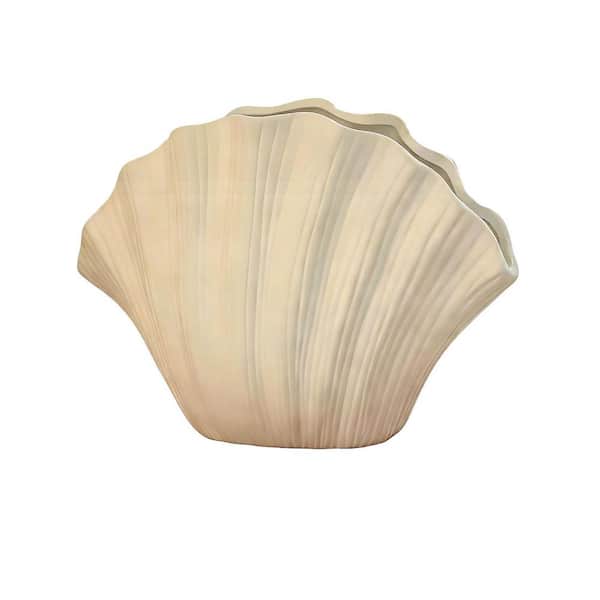 8 in. White Ceramic Pot Coastal Shell-Shaped Vase HDC4YT4GZT - The Home ...