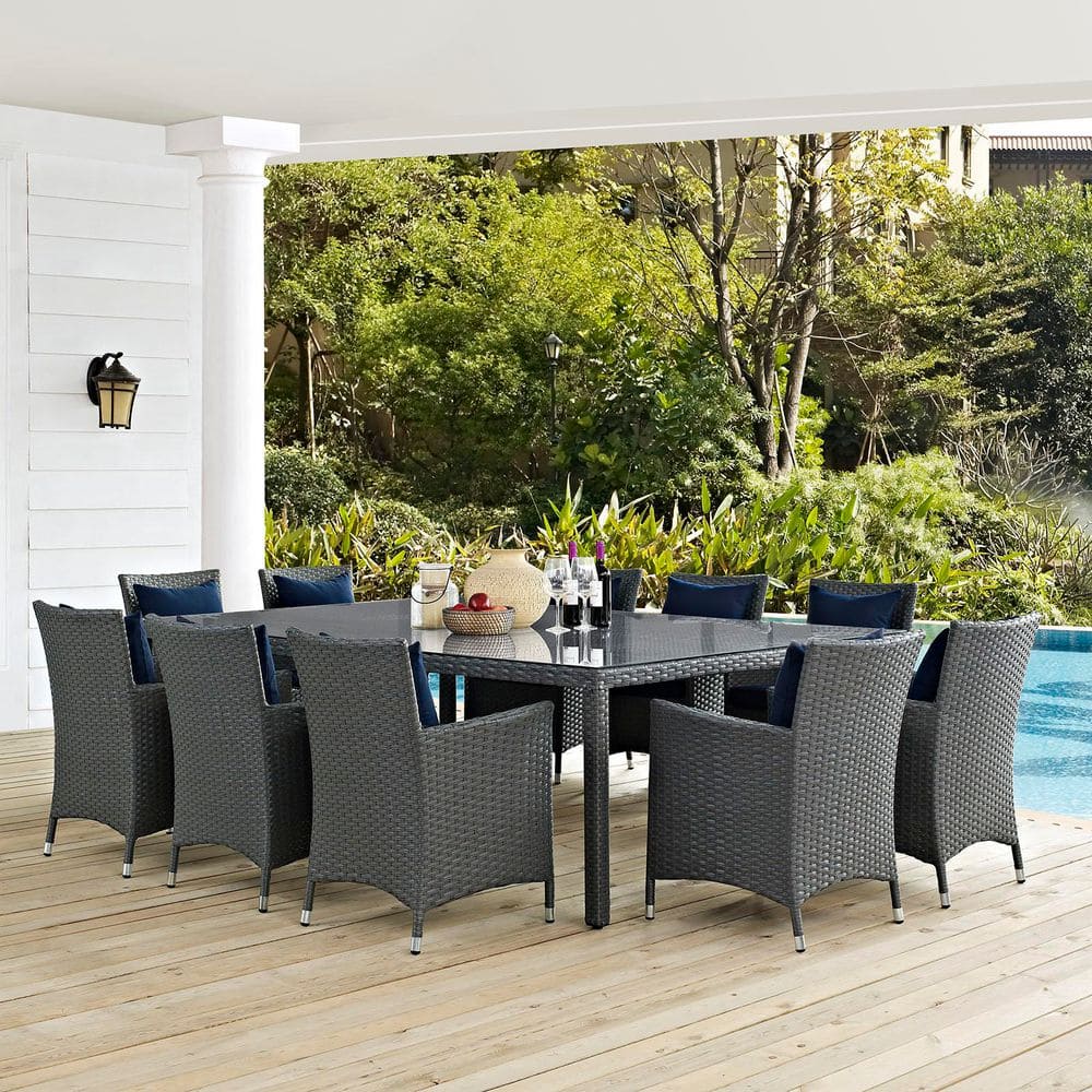 MODWAY Sojourn Wicker Rattan Aluminum Outdoor Patio 11-Piece Glass ...