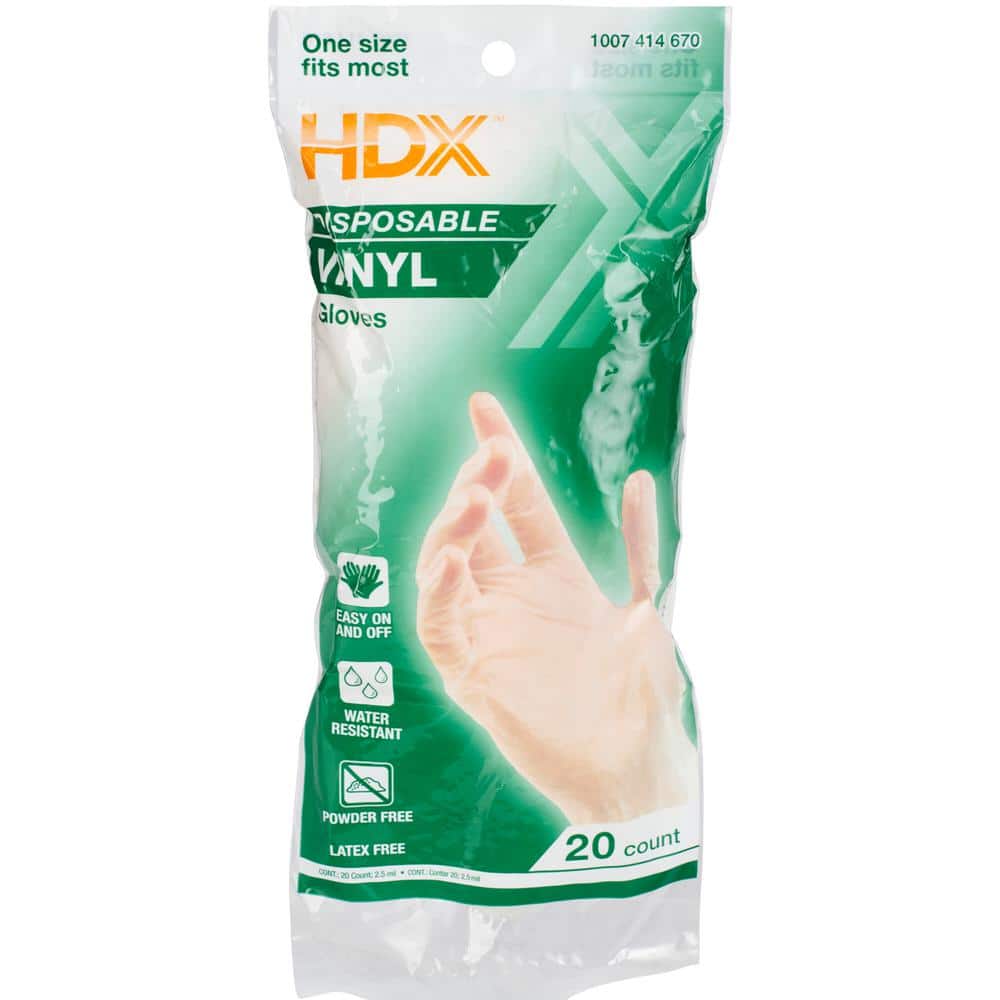 HDX Clear Disposable Vinyl Cleaning Gloves (20 Ct One Size Fits Most ...