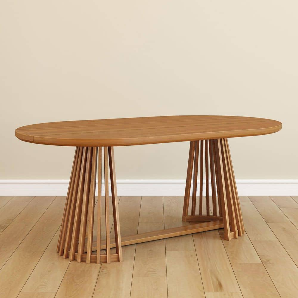 PLANK+BEAM Lido Oval Pecan Wood 72 in. Double Pedestal Dining Table ...