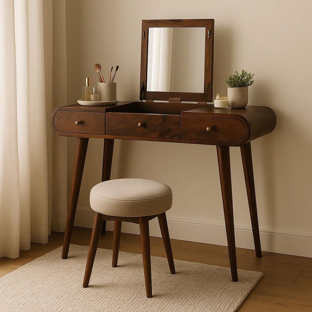 Noble House Kedma Chestnut Makeup Vanity Set with Flip Mirror and 2 ...