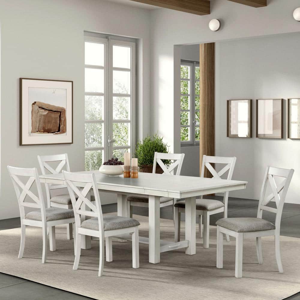 Furniture of America Sunn 7-Piece Rectangle Rustic White Oak Wood Top ...