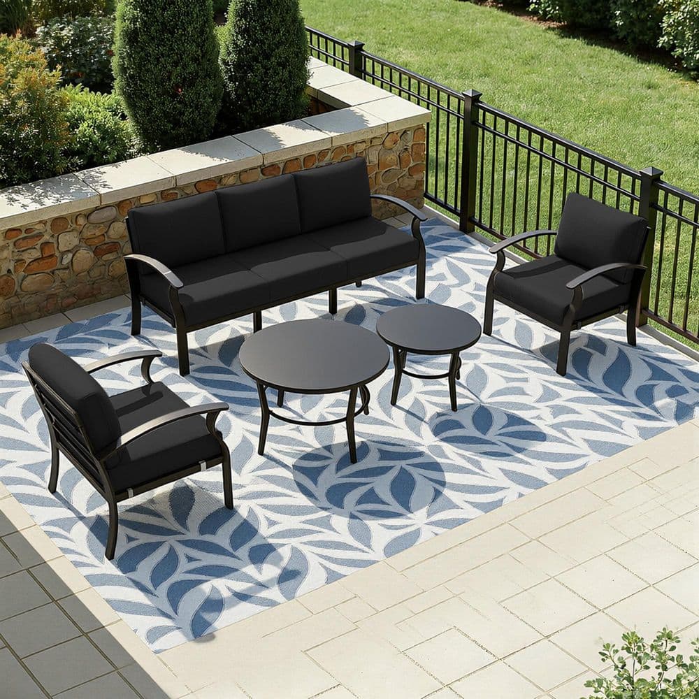Halmuz 5-Seat Patio Aluminum Conversation Set with a Set of Large and ...