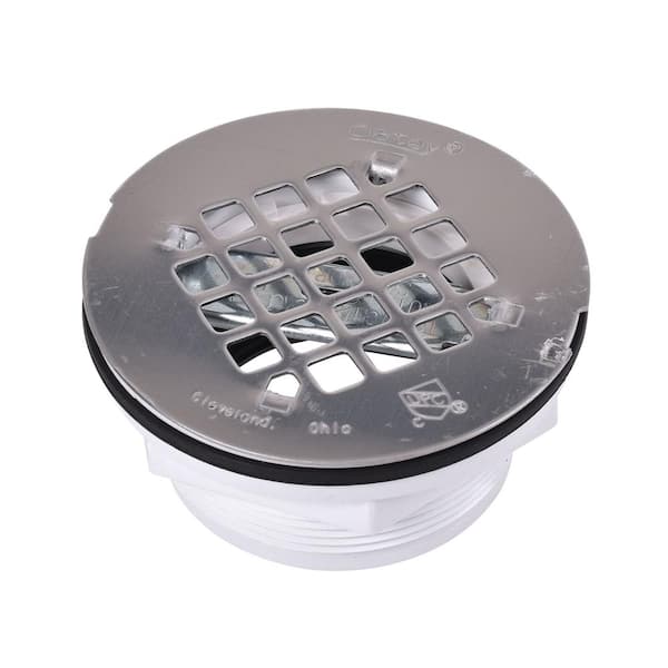 Oatey Round No-Caulk White PVC Shower Drain with 4-1/4 in. Round Snap ...