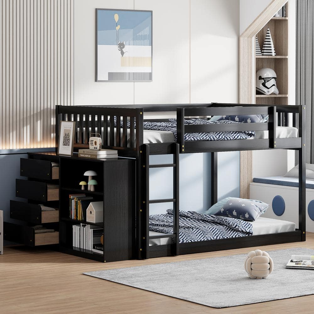 Harper & Bright Designs Espresso Full over Full Wood Frame Bunk Bed ...